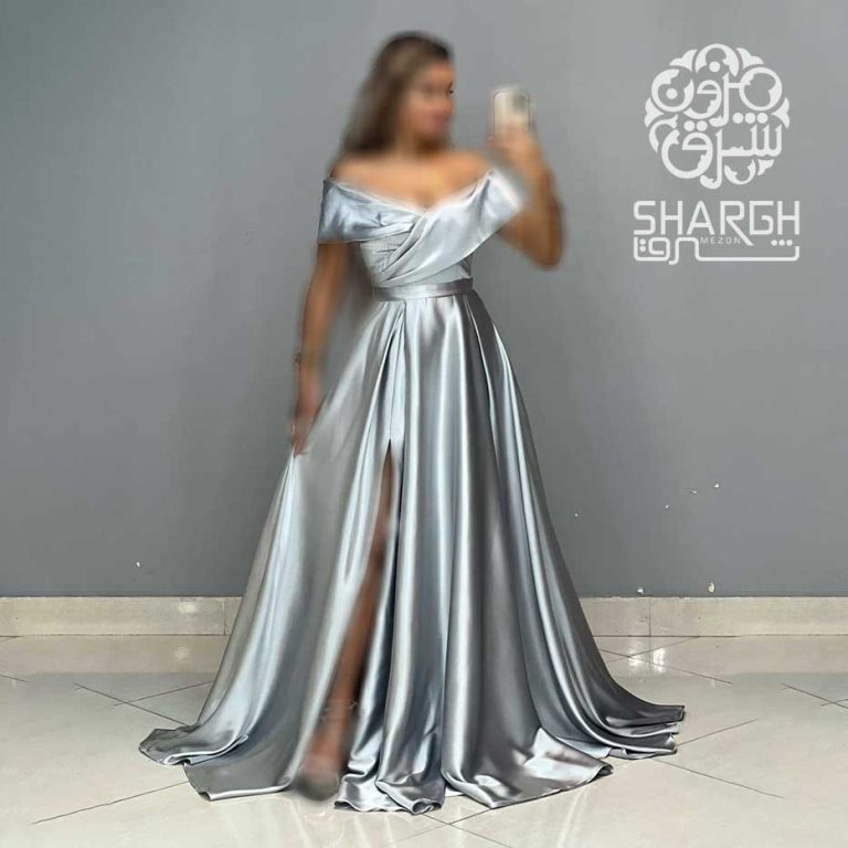 ماکسی ساتن یقه قایقی چاکدار - شرق مزون - جدیدترین مدل های لباس ارزان قیمت