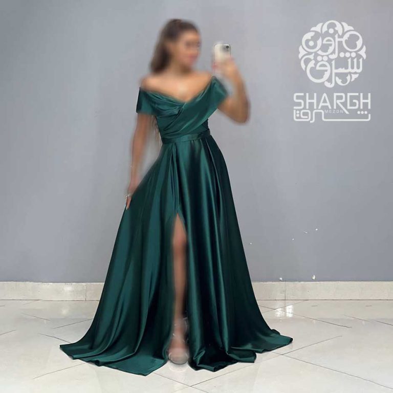 ماکسی ساتن یقه قایقی چاکدار - شرق مزون - جدیدترین مدل های لباس ارزان قیمت