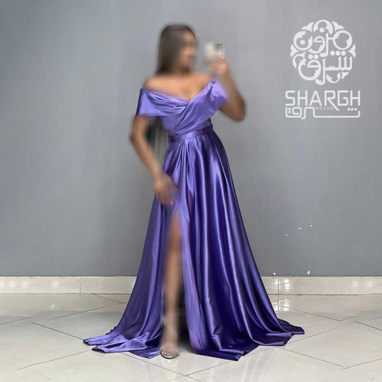 ماکسی ساتن یقه قایقی چاکدار - شرق مزون - جدیدترین مدل های لباس ارزان قیمت